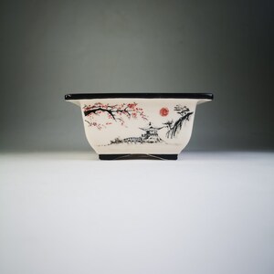 Hand-painted Bonsai Pot With Japanese View // Ceramic Planter for ...