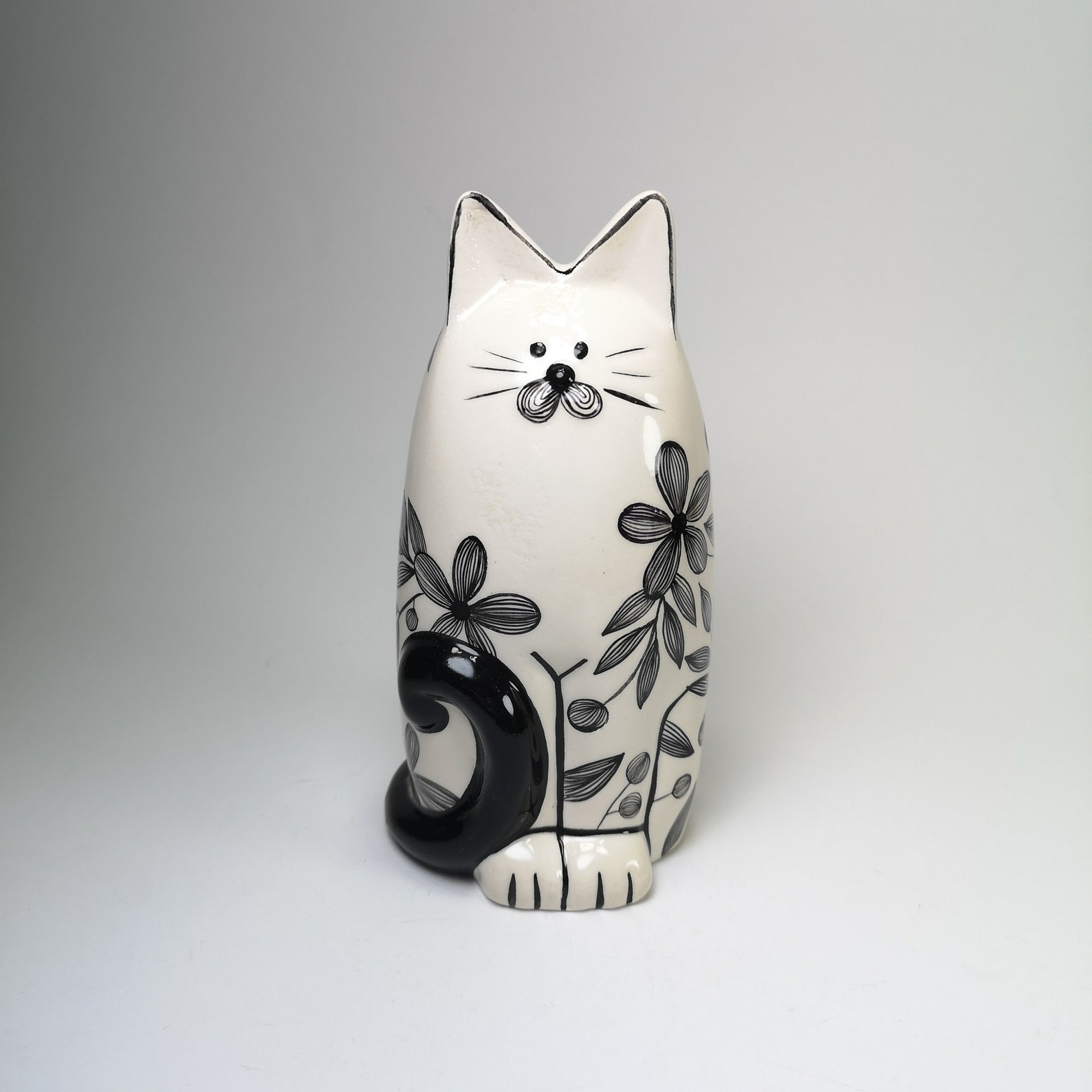 Ceramic Cat With Flowers// Ceramic Cat // Cat Figure // Cat - Etsy
