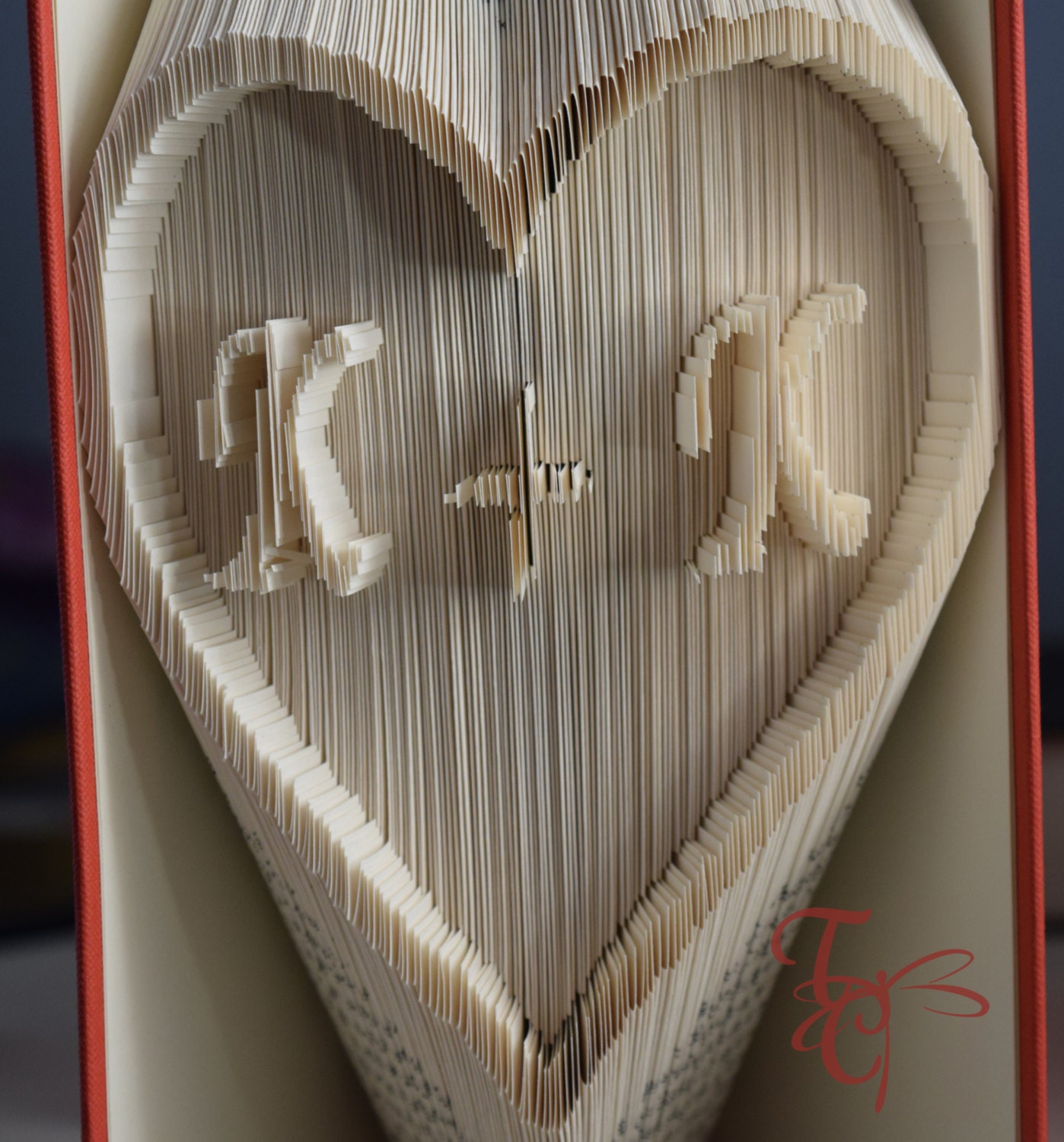 Folded Book Art initials in Heart Book Sculpture Unique Valentine ...