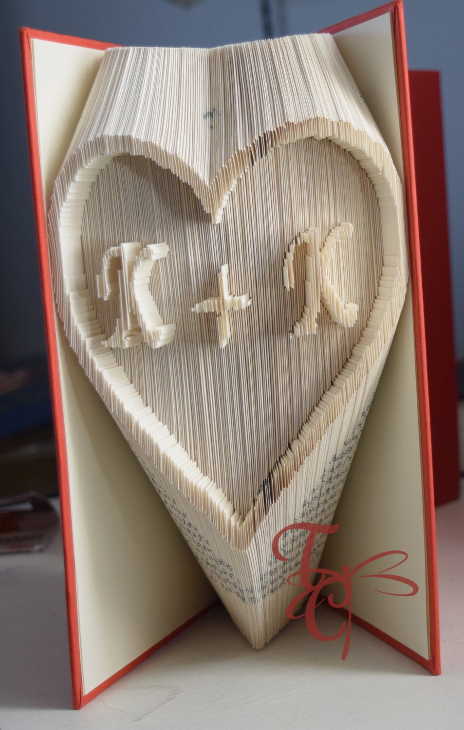 Folded Book Art initials in Heart Book Sculpture Unique Valentine ...