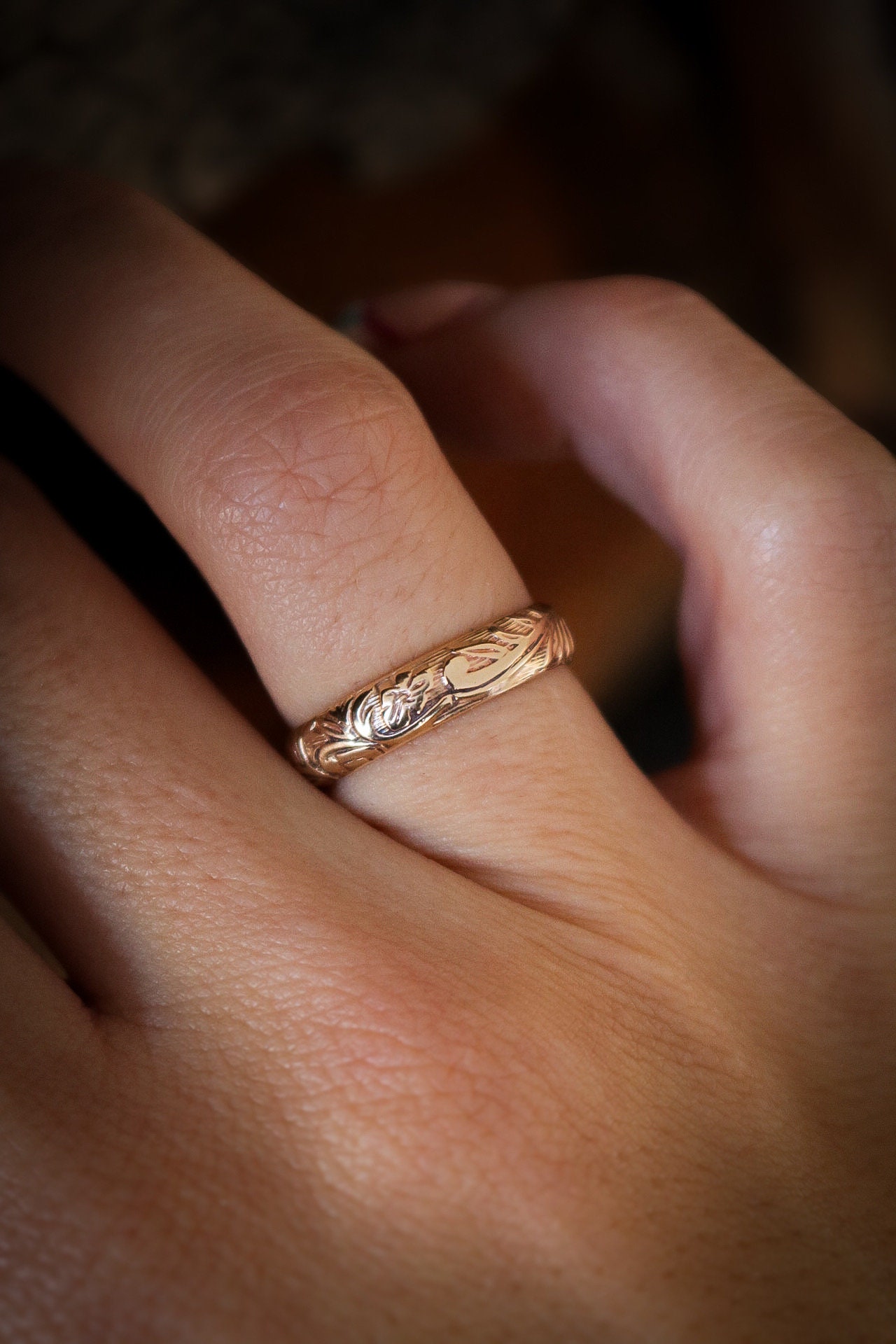 14k Gold Pattern Ring, Gold Filled Flower Stacking Ring, 14k Gold ...