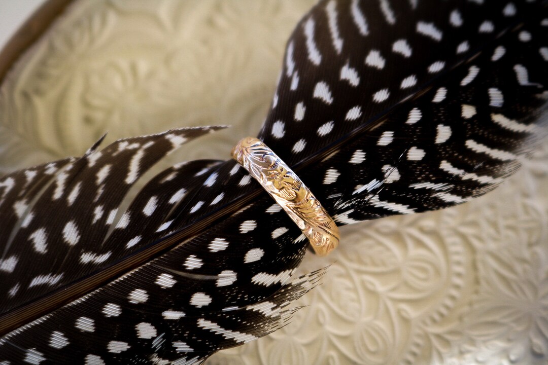 14k Gold Pattern Ring, Gold Filled Flower Stacking Ring, 14k Gold ...