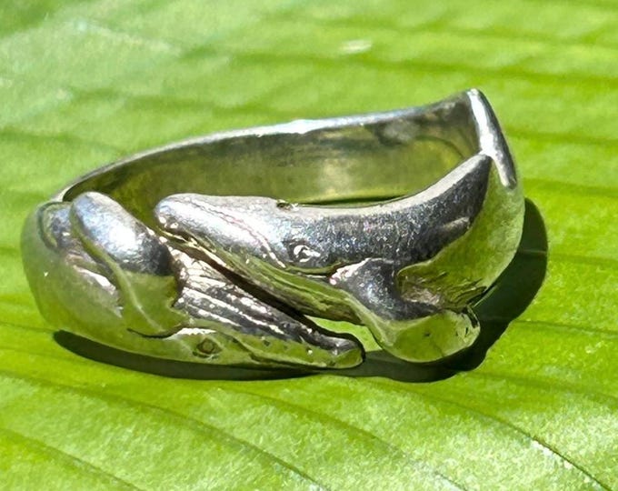 Vintage Rare 90’s Wyland Double Humpback Whale Whales Sterling Silver Ring Jewelry Size About 7. ...