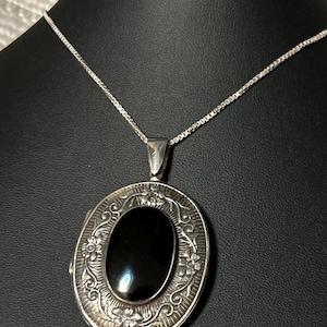 Vintage Sterling Silver With Onyx Black Gemstone Large Chunky Oval ...