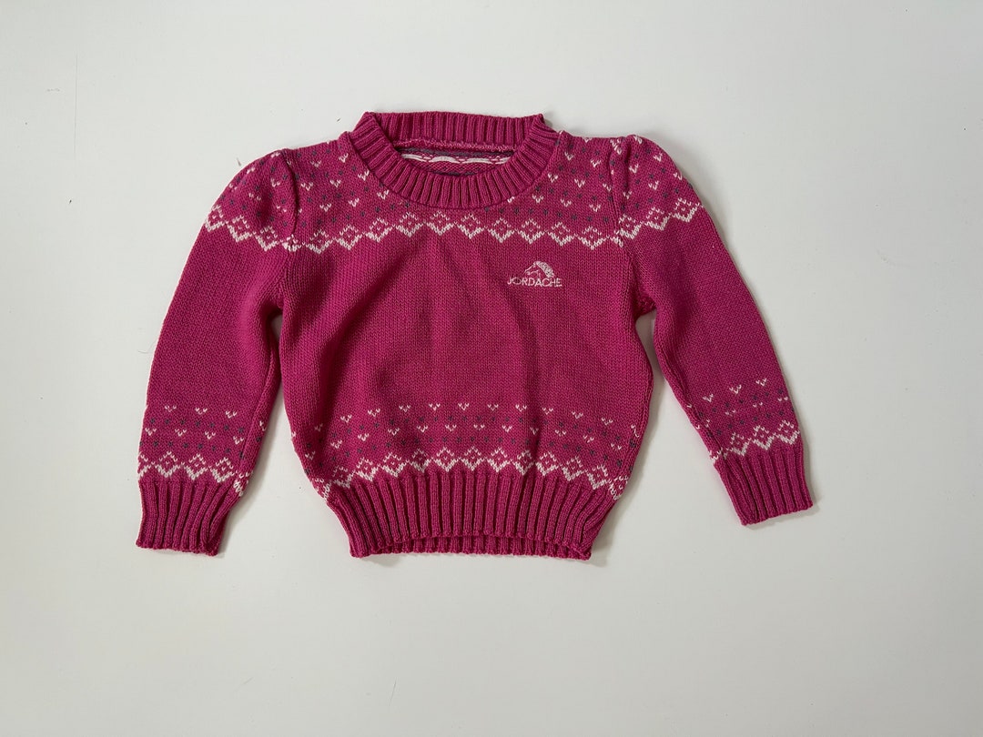 70s 80s Jordache Girls Sweater Vintage Fair Isle Spell Out Logo Pink ...