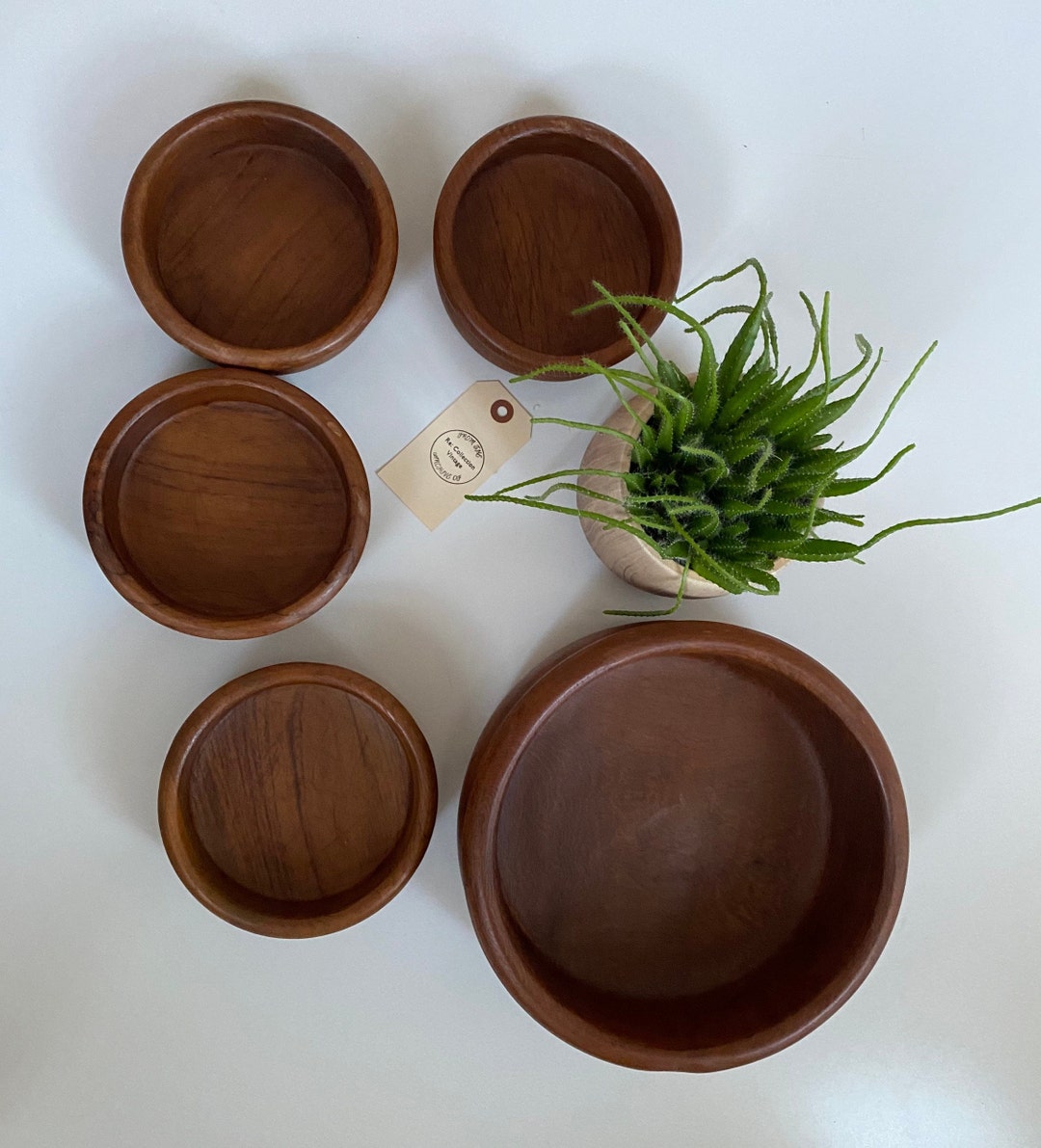 Mid Century Wood Salad Bowl Set Danish Style 5 Piece Vintage 60s 70s ...