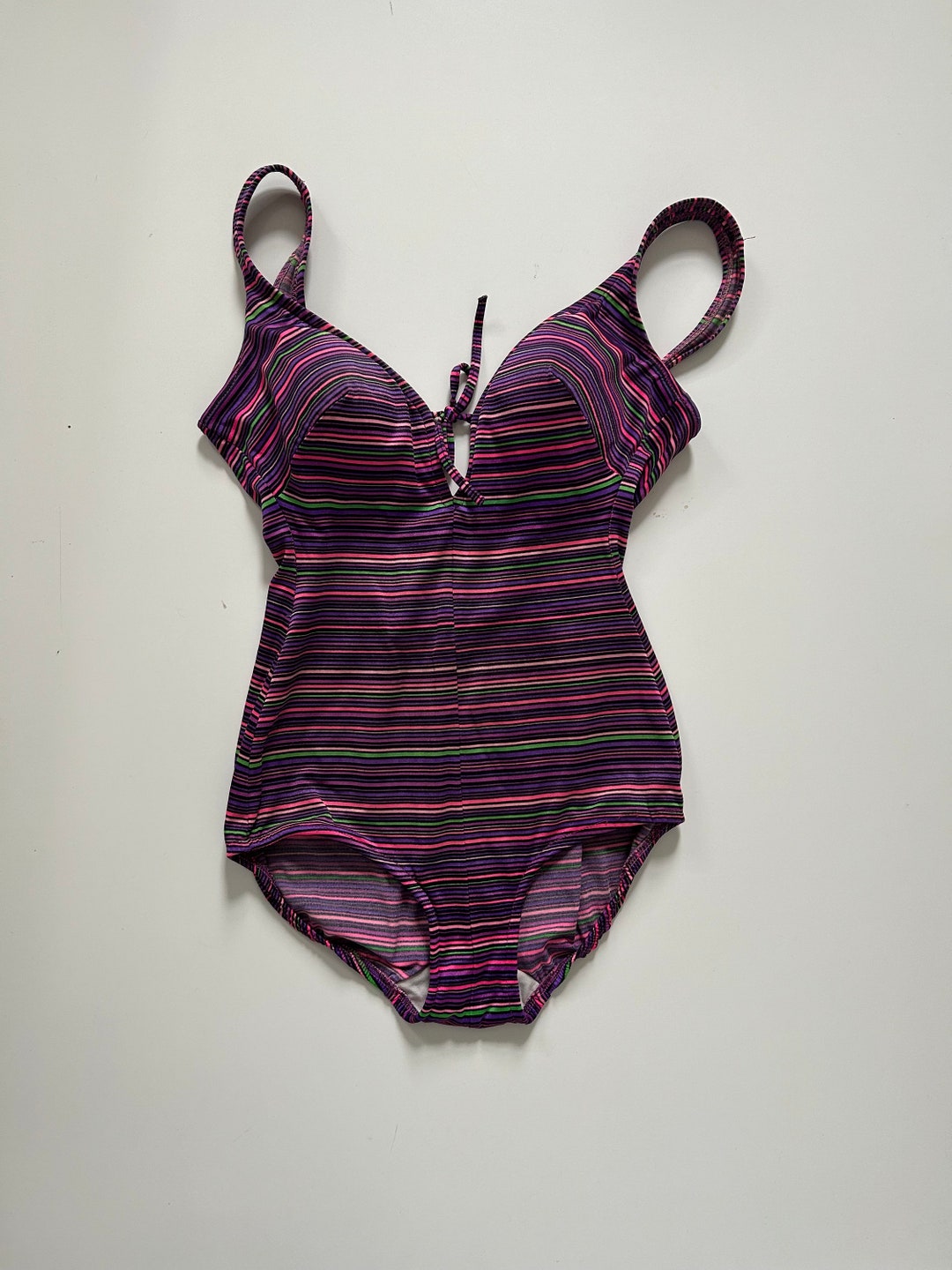 70s Striped Swimsuit/ Rockabilly Pin-up Bullet Bra Peek-a-boo Hole One ...