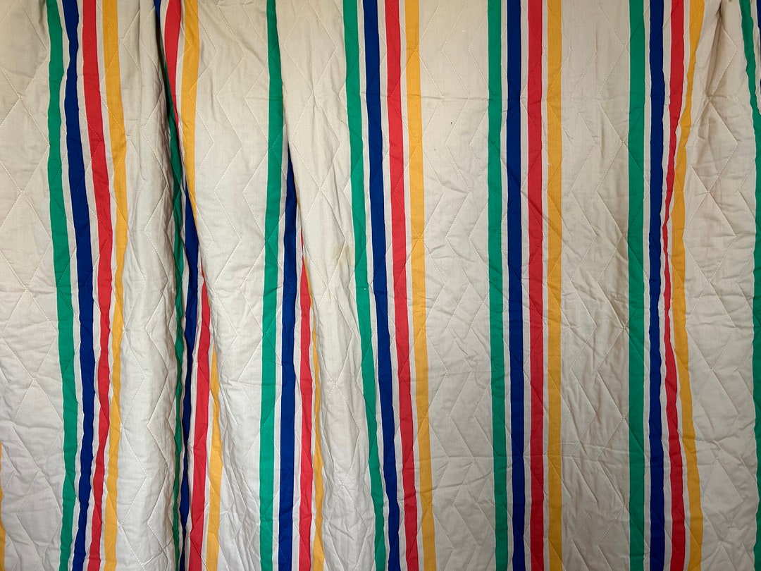 Authentic 1970s Quilted Bedspread / Rainbow Striped Mod Mid Century ...
