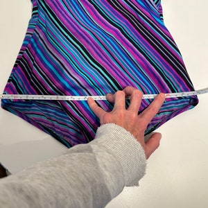 70s 80s Chevron Bathing Suit / One Piece Blue Stripped Swim ...