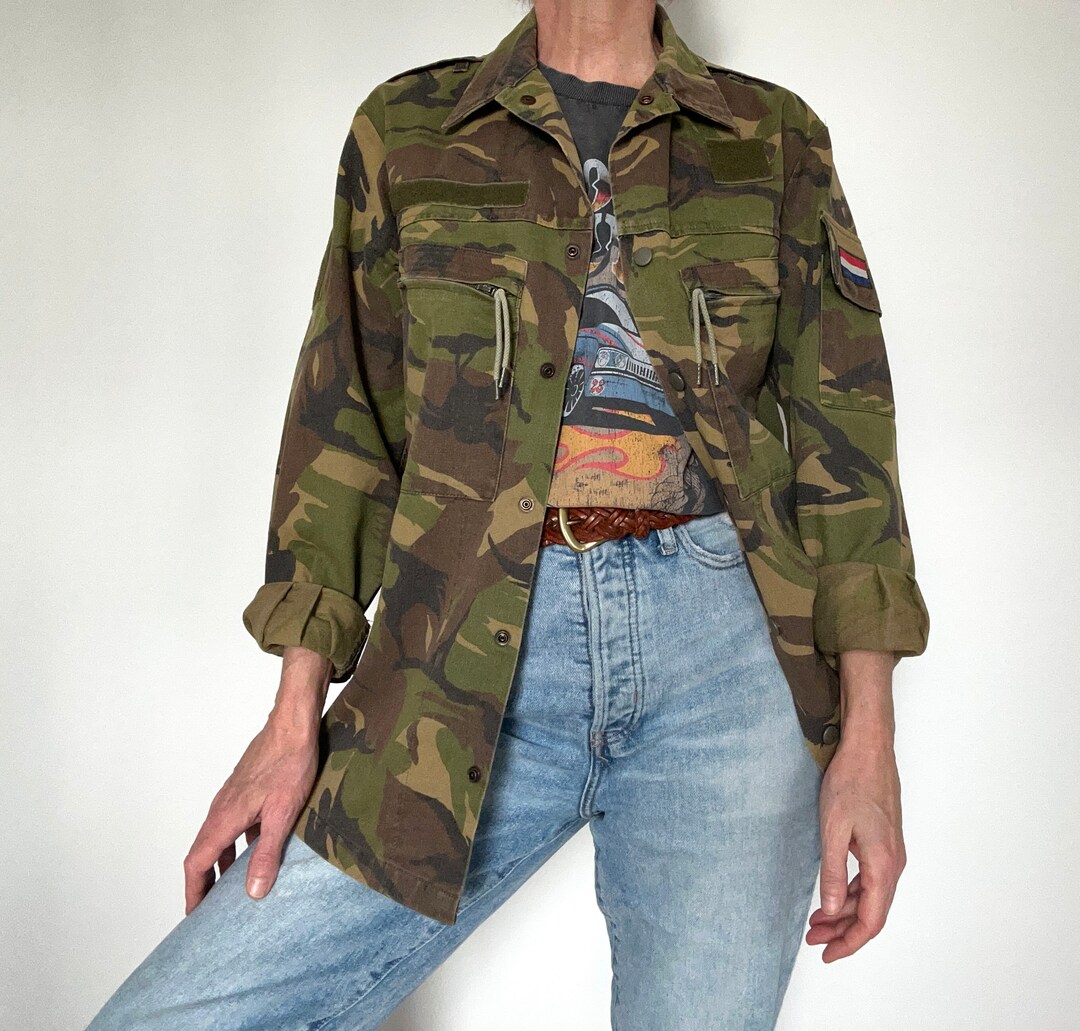 Vintage Netherlands 90s Camo Jacket / Drab Green Brown Canvas Military ...