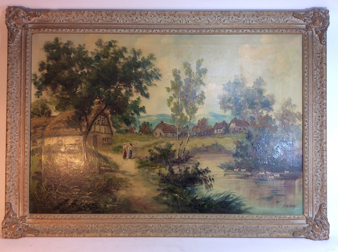 Vintage Oil Texture Scenery 2 Women Oil on Canvas 41in. X 29in - Etsy