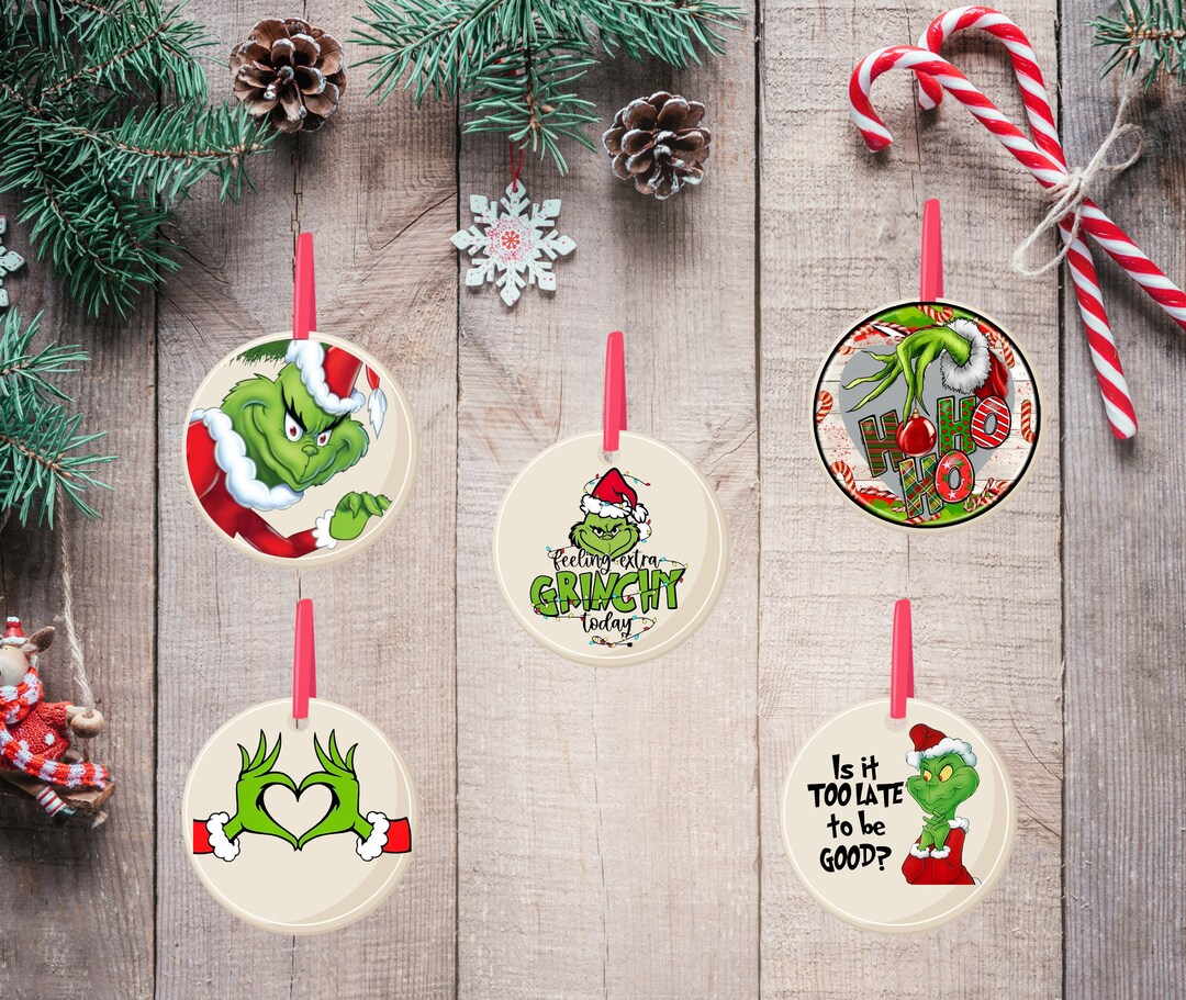 Grinch Inspired Christmas Ornaments Set 2 - Etsy