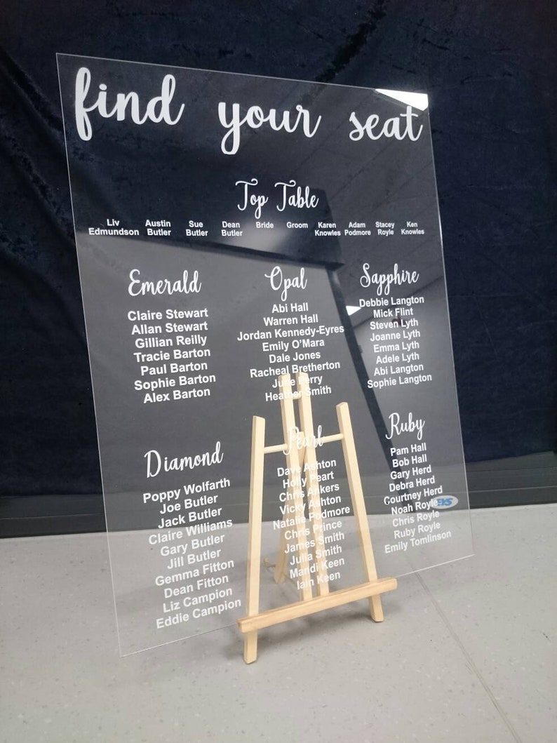 Clear Perspex Acrylic Wedding Seating / Table Plan A3 A2 A1 Wedding ...