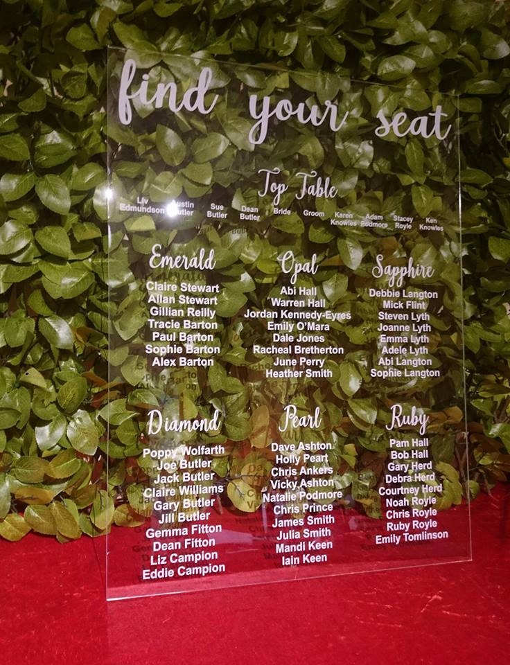 Clear Perspex Acrylic Wedding Seating / Table Plan A3 A2 A1 Wedding ...