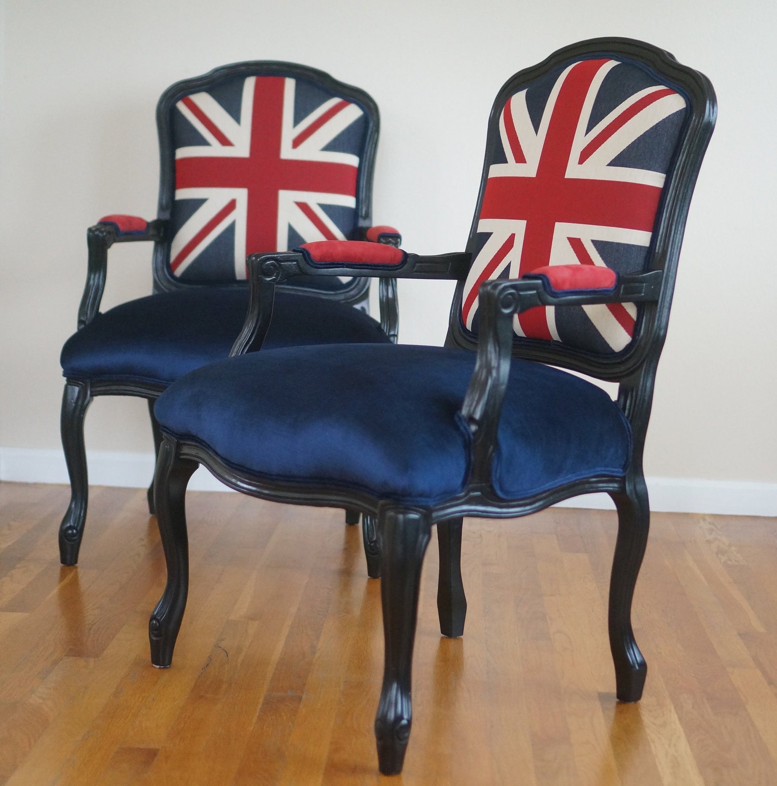 Union Jack/british Vintage French Armchairs, UK Flag Chairs - Sold ...