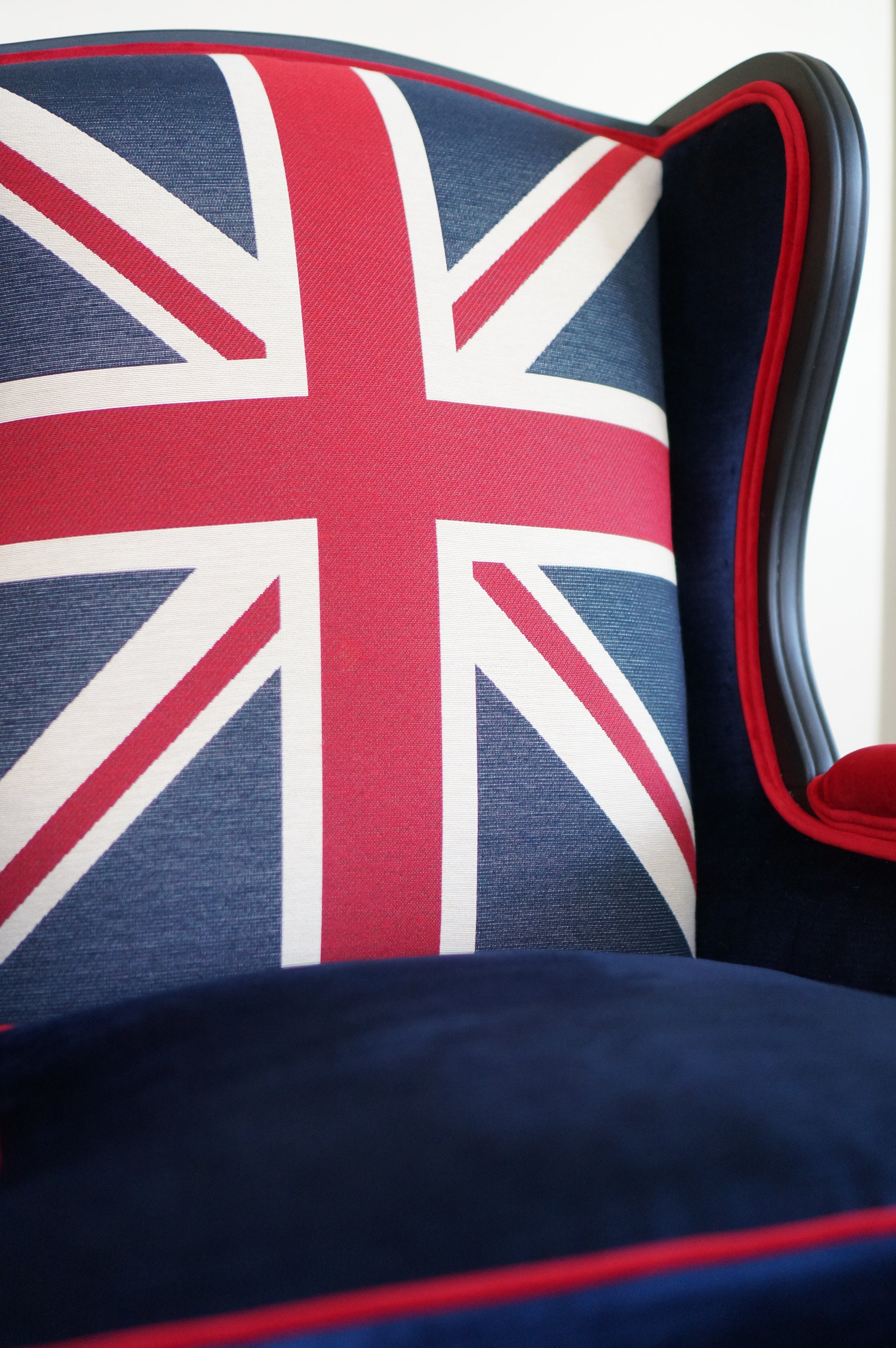 Union Jack/british Flag Wingback Chair With Navy and Red Velvet Custom ...
