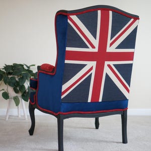 Union Jack/british Flag Wingback Chair With Navy and Red Velvet ...
