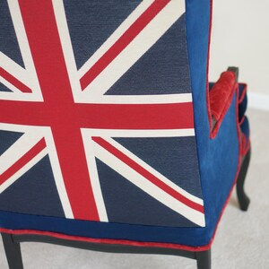 Union Jack/british Flag Wingback Chair With Navy and Red Velvet ...