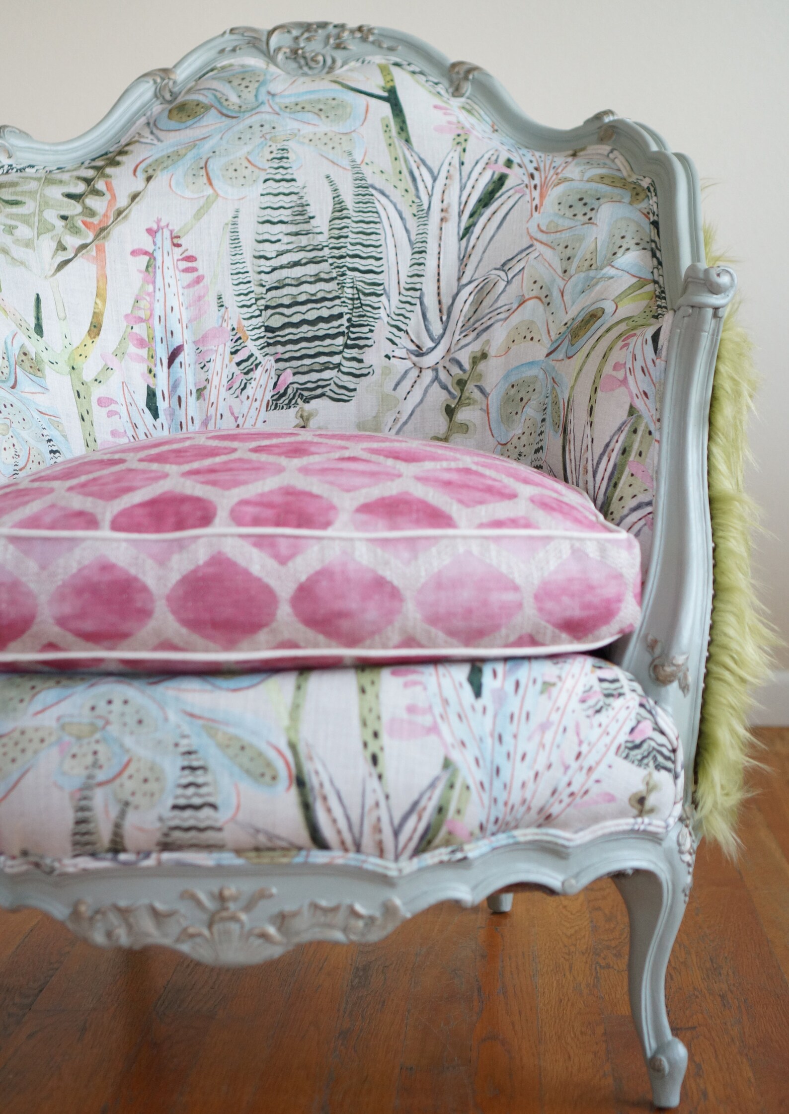 Vintage Green Rococo French Bergere Cactus Jungle Chair With Rose ...