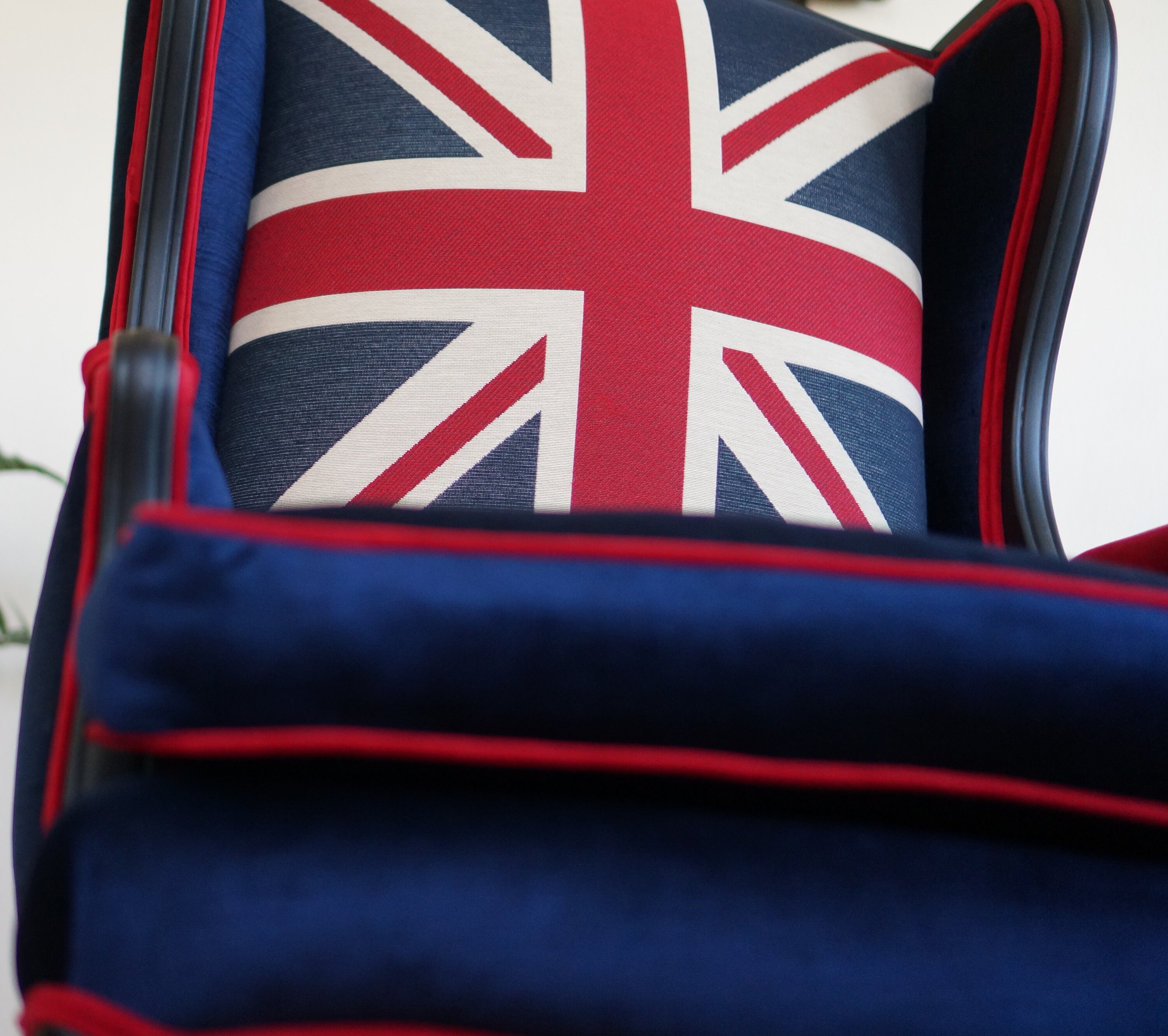 Union Jack/british Flag Wingback Chair With Navy and Red Velvet Custom ...