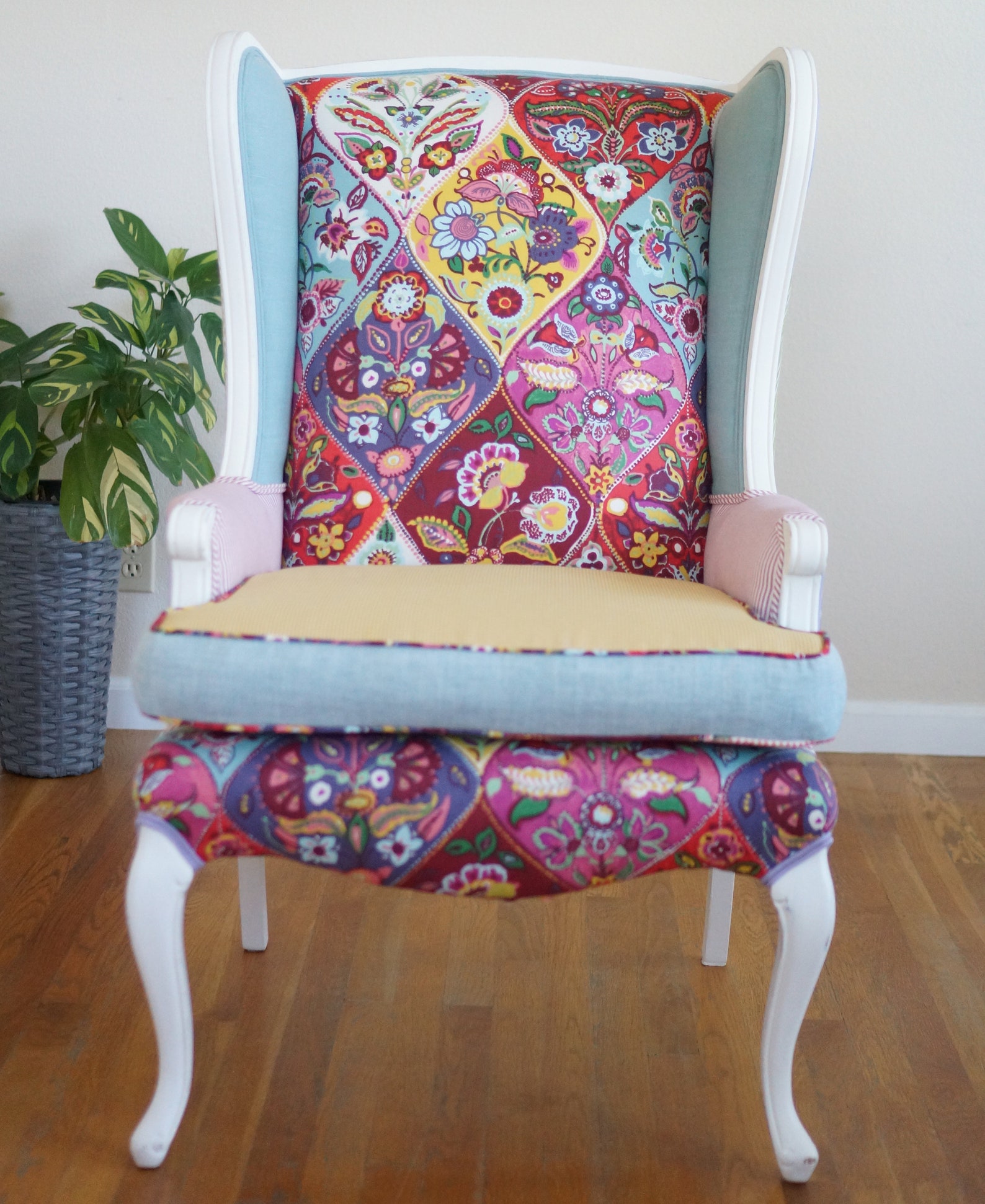 Whimsical Floral Patchwork French Wingback Style Chair - Sold/custom ...