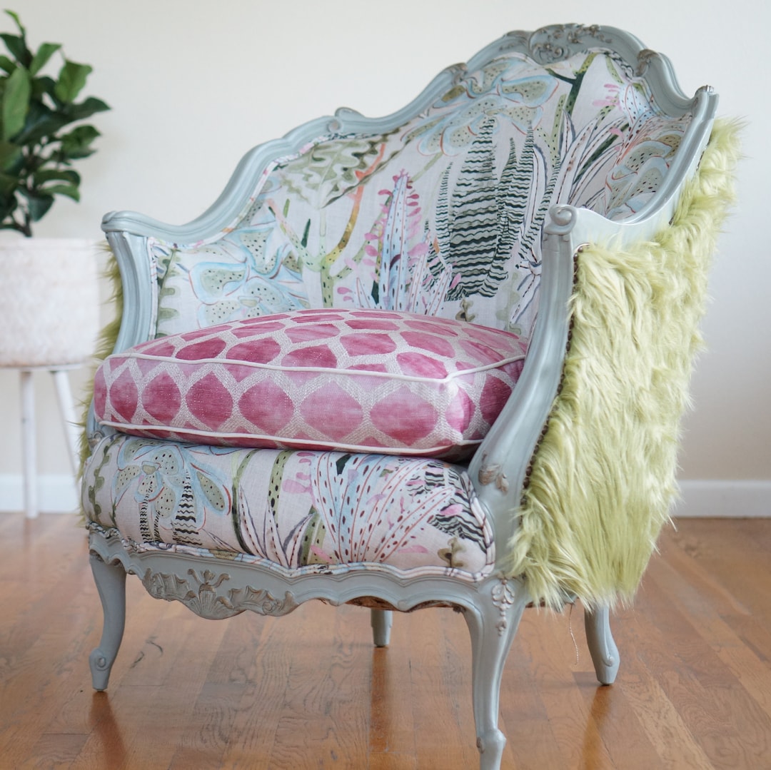 Vintage Green Rococo French Bergere Cactus Jungle Chair With Rose ...