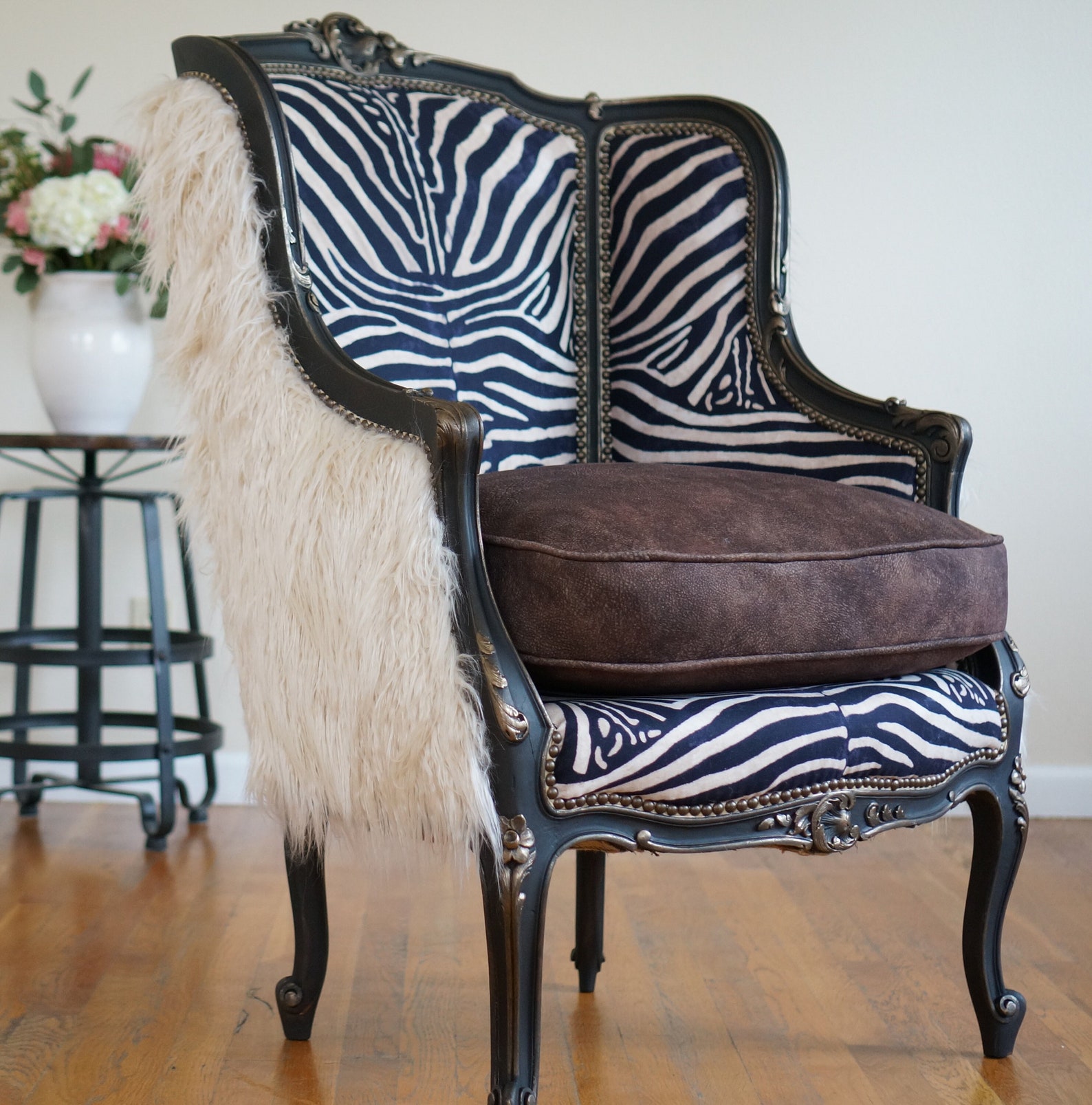 Zebra Glam Vintage French Provincial Louis XV Bergere Wingback Chair ...