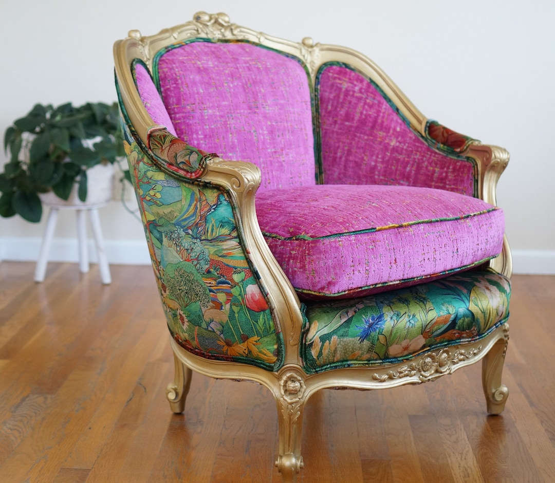 Gold Gilded French Bergere Chair: Fuchsia Velvet, Osborne & Little ...