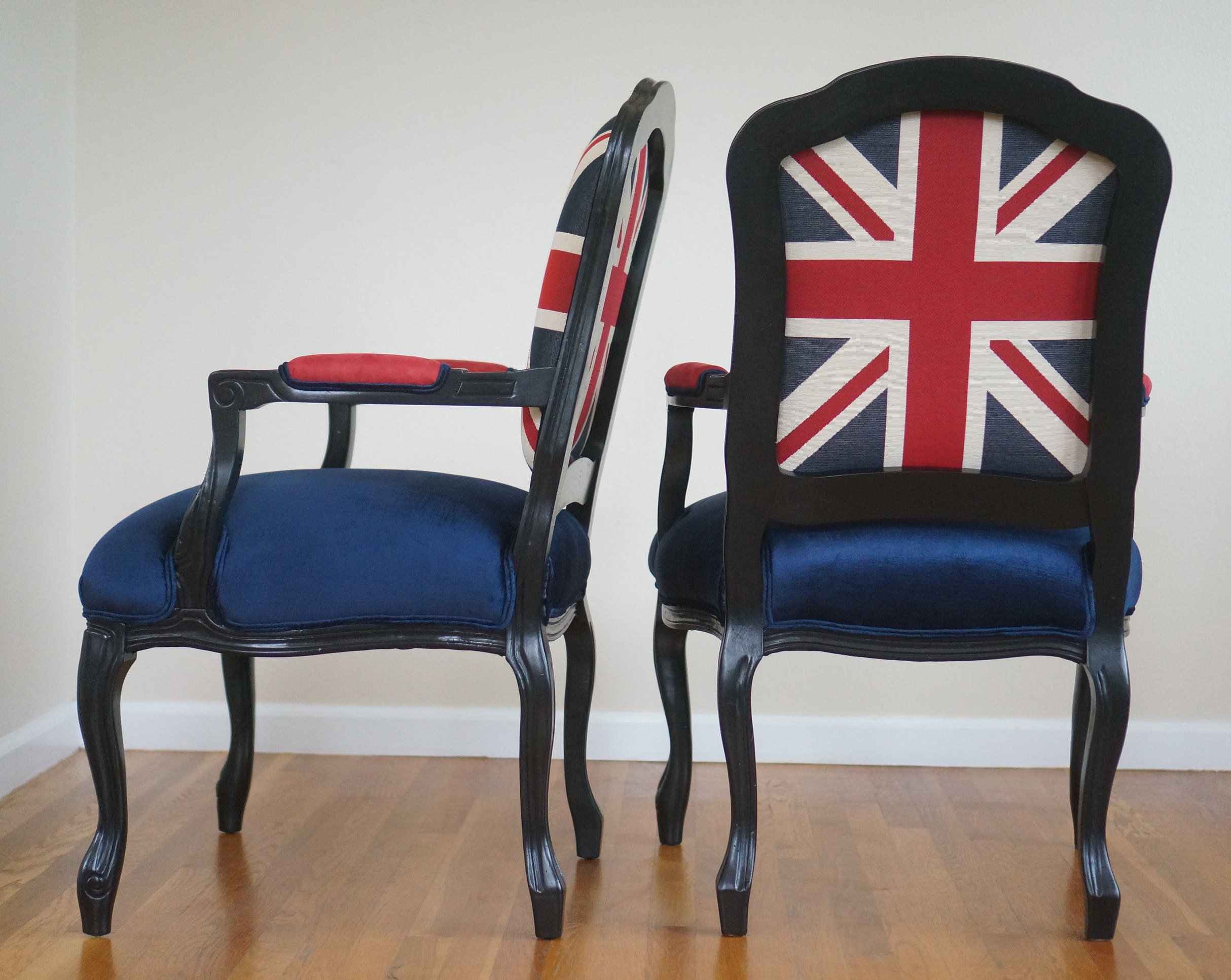 Union Jack/british Vintage French Armchairs, UK Flag Chairs - Sold ...