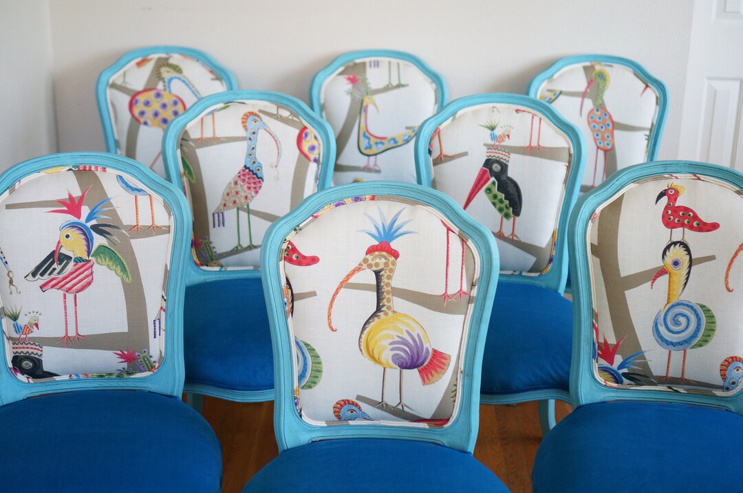 Blue French Style Whimsical/eclectic Bird Collection Dining Chairs ...