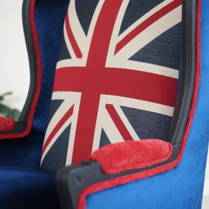 Union Jack/british Flag Wingback Chair With Navy and Red Velvet ...