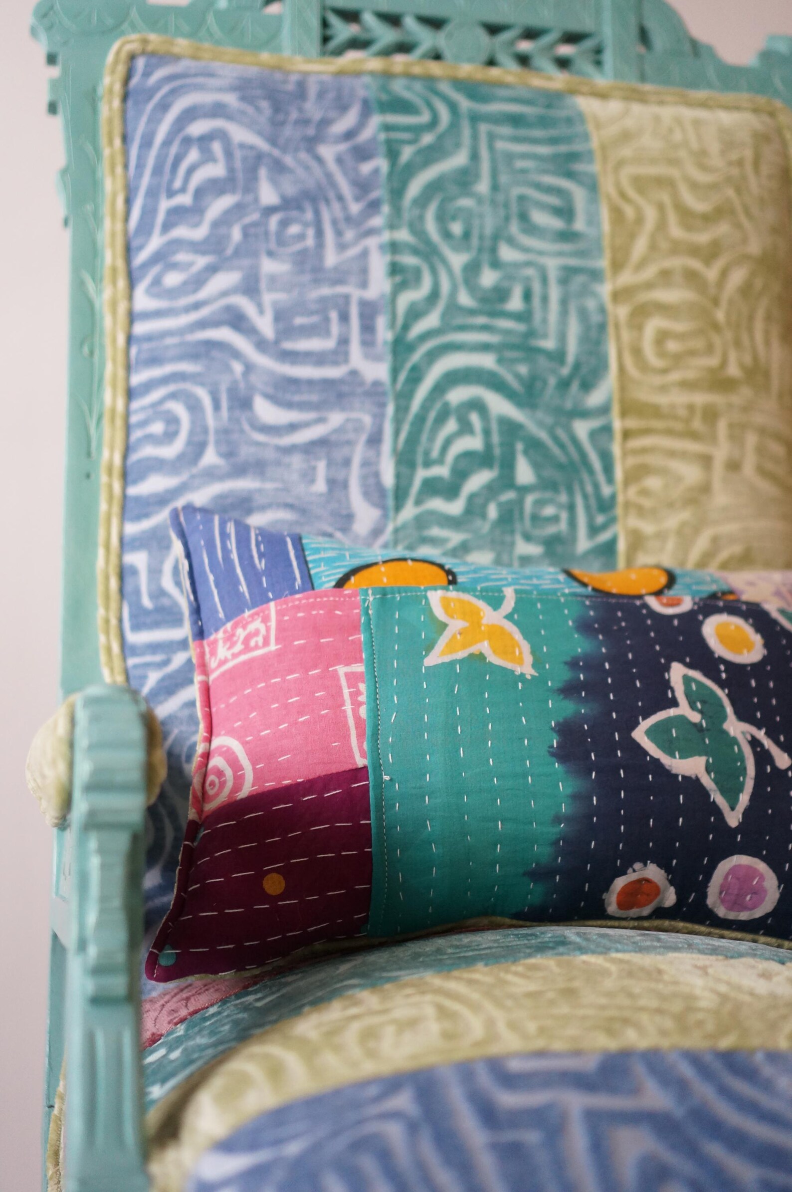 Eastlake Kantha Colorful Vintage Rocking Chair With Textured Velvet ...