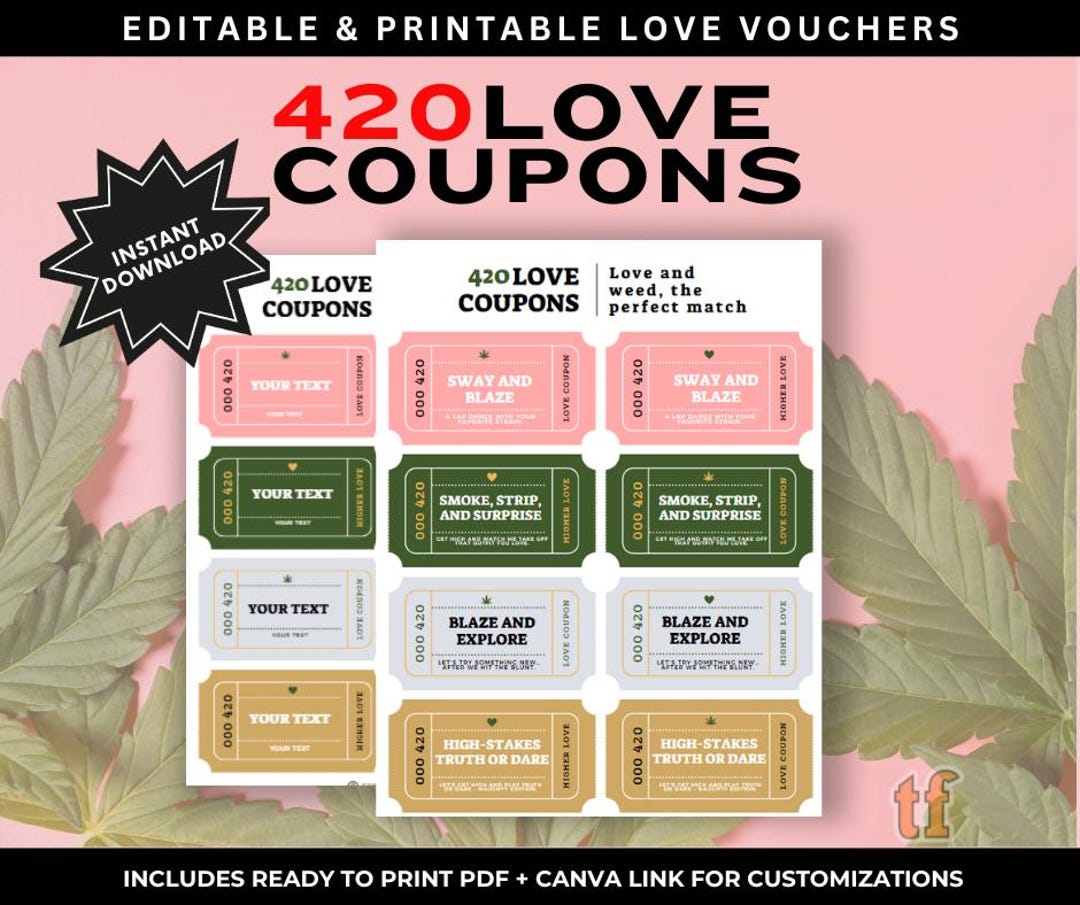 Printable Love Coupons Booklet, 420 Stoner Couple Gift, Spicy ...