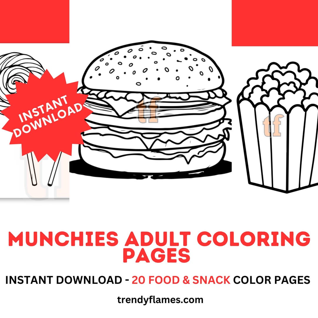 Munchies Coloring Pages, Food Snack Coloring Book, Coloring Sheets for ...