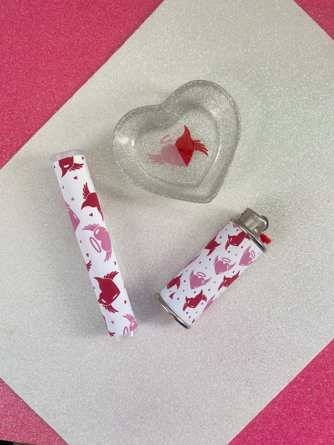 Angel & Devil Heart Gift Set, Smoke Accessory Set, Lighter, Doob Tube ...