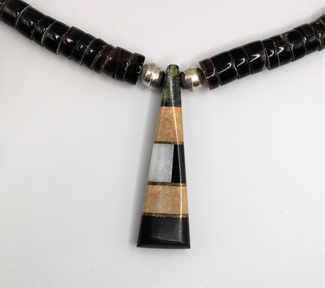Native American Vintage Inlay Jasper, Quartz, Agate Strung on Pipestone ...