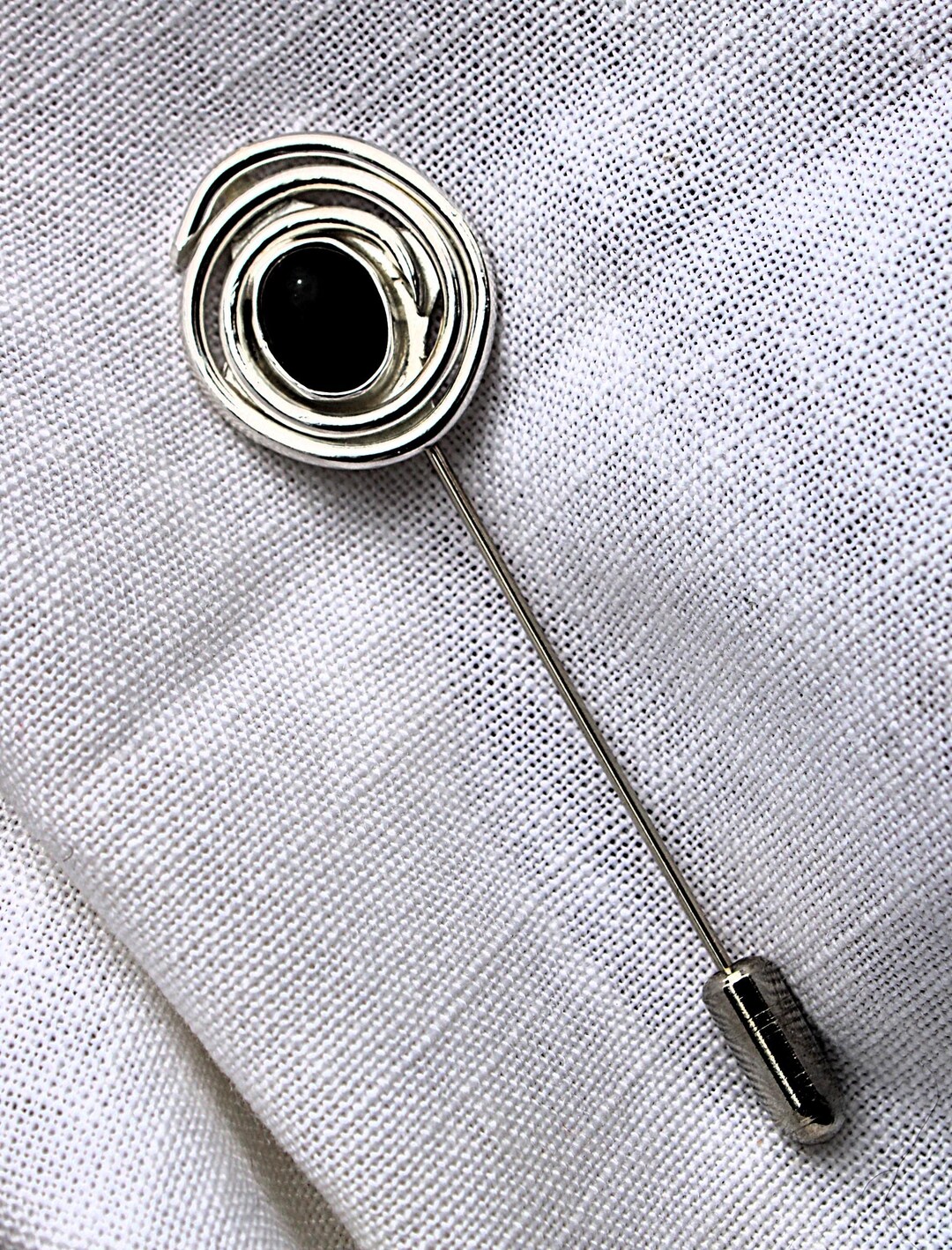 Black Onyx Sterling Silver Spiral Lapel Pin or Stickpin by Smithsilver ...