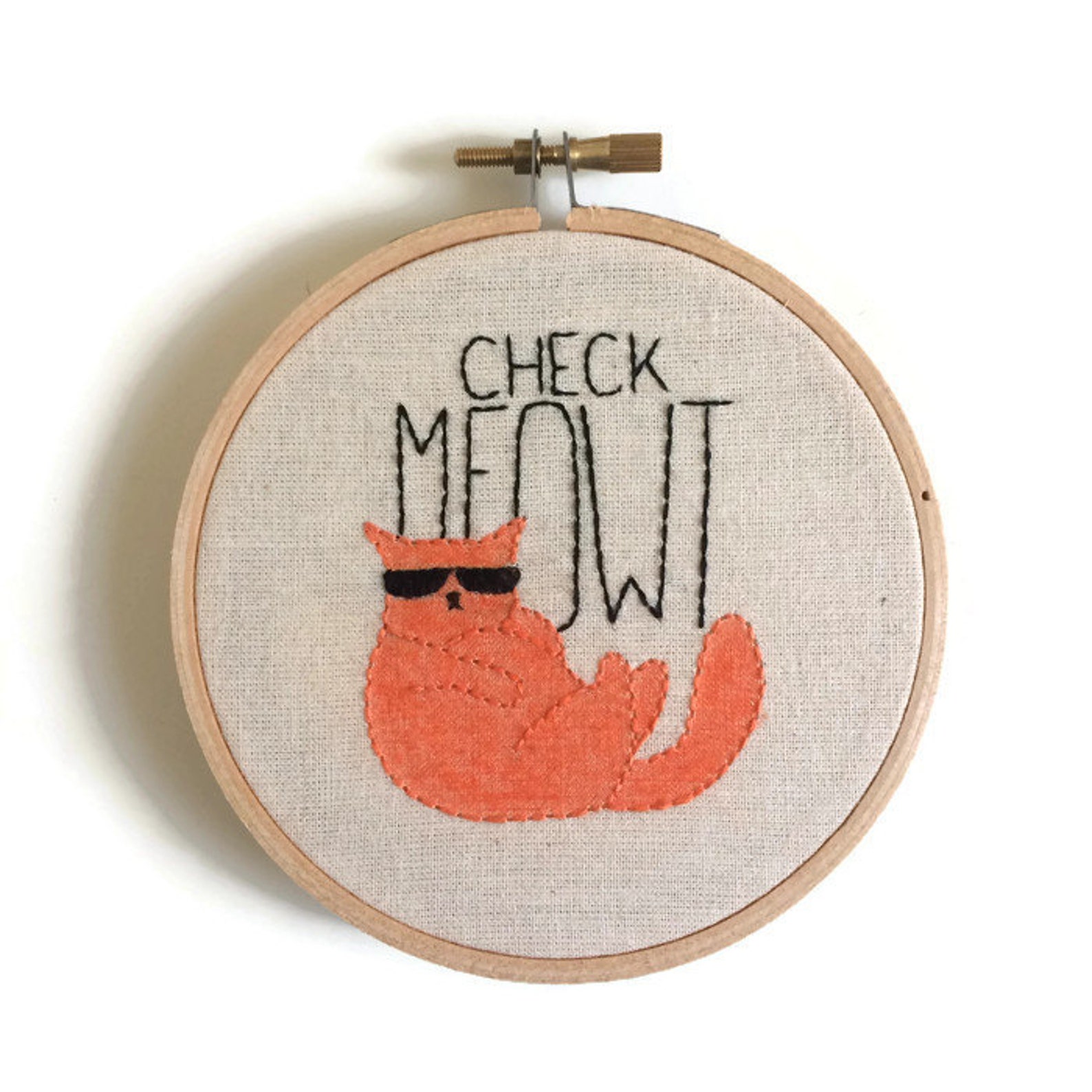 Check Meowt Embroidery Cat Embroidery Embroidered Hoop Art | Etsy