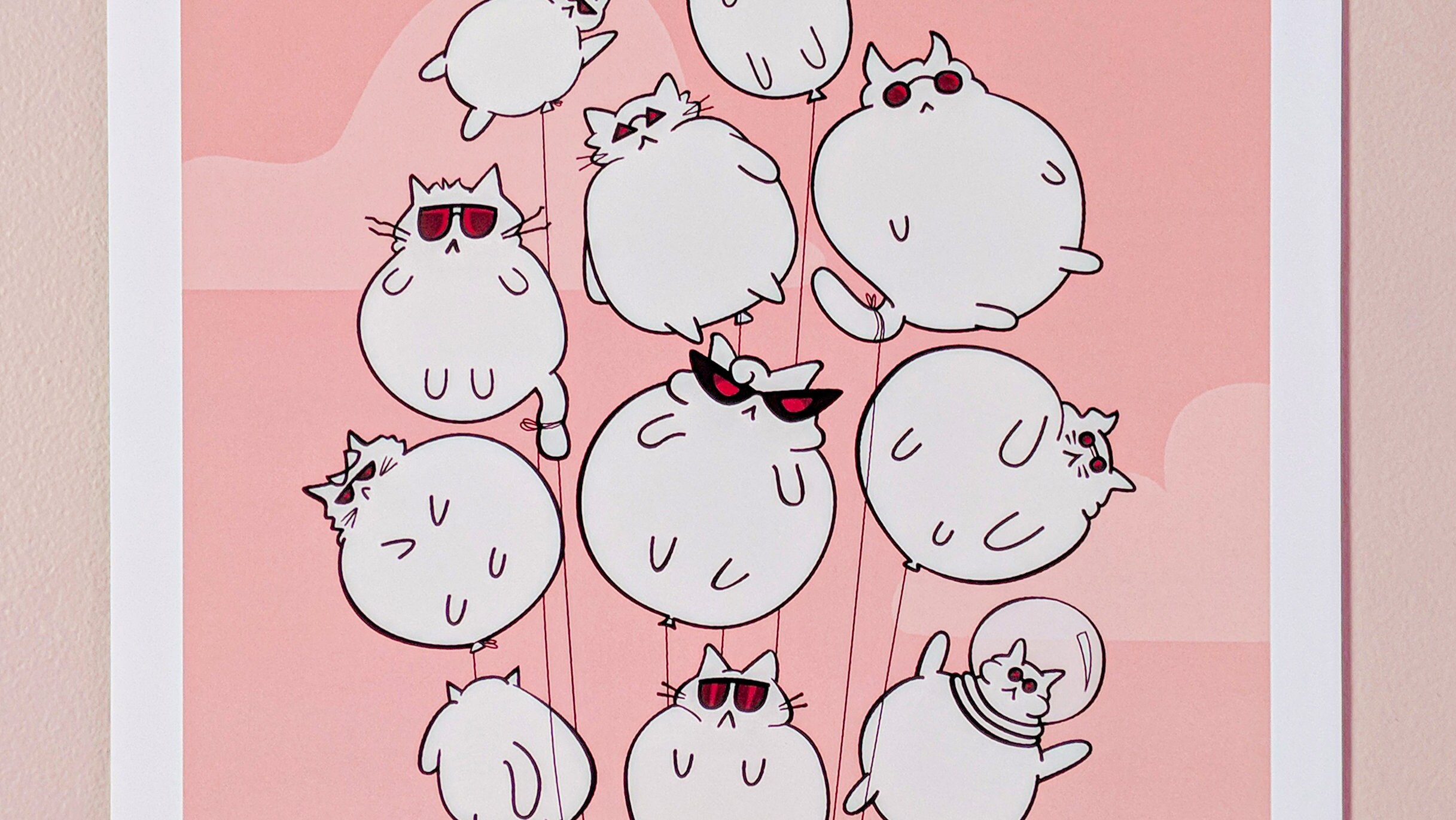 Cat Balloon Art Print Cartoon Sad Cats Angry Cat Kids Room - Etsy