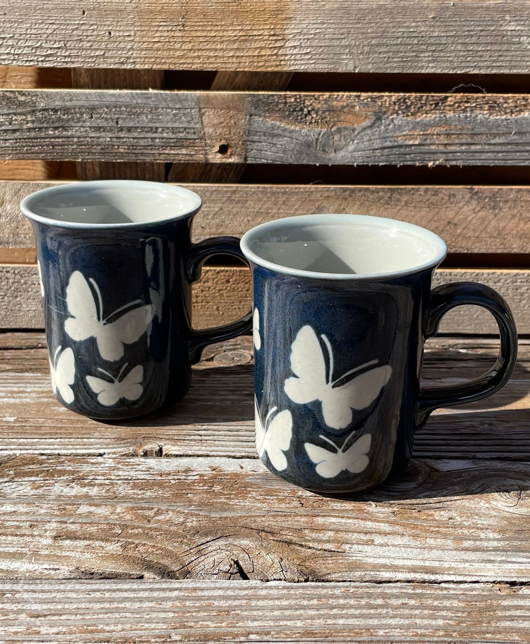 Cobalt Blue Butterfly Coffee Mugs Set of 2 - Etsy