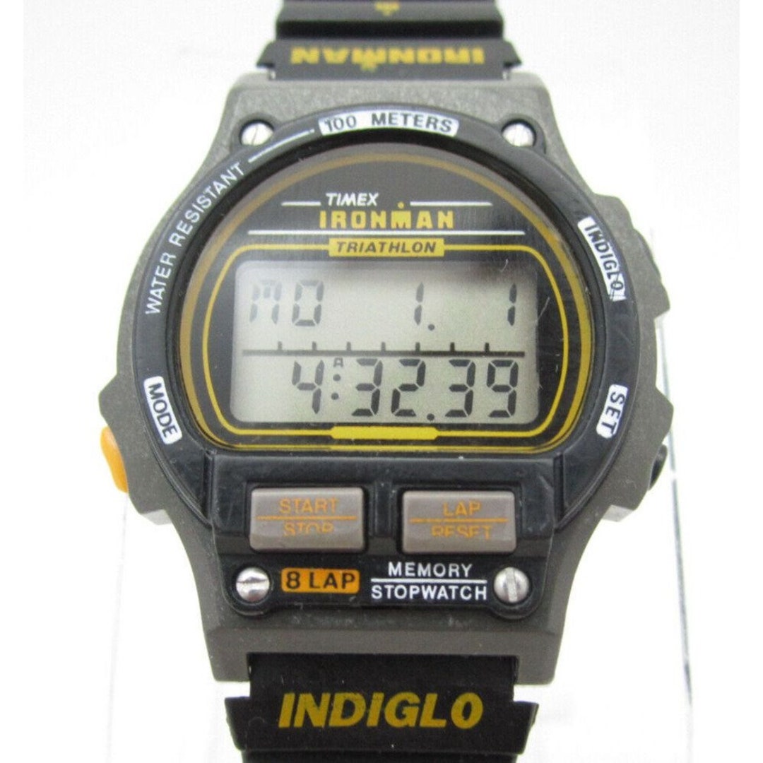 Vtg Men Timex Indiglo Ironman Digital Quartz 100m WR 8 Lap Sport Watch ...