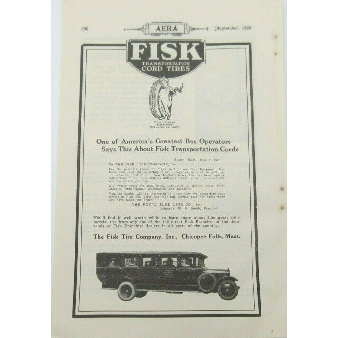 1925 Fisk Tire Co Transportation Chicopee Falls Mass Print Ads A11 - Etsy