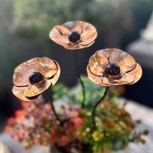 Set of Three Mini Copper Poppy Garden Stakes - Etsy