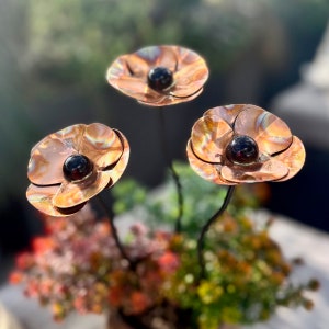 Set of Three Mini Copper Poppy Garden Stakes LTZAF172 - Etsy