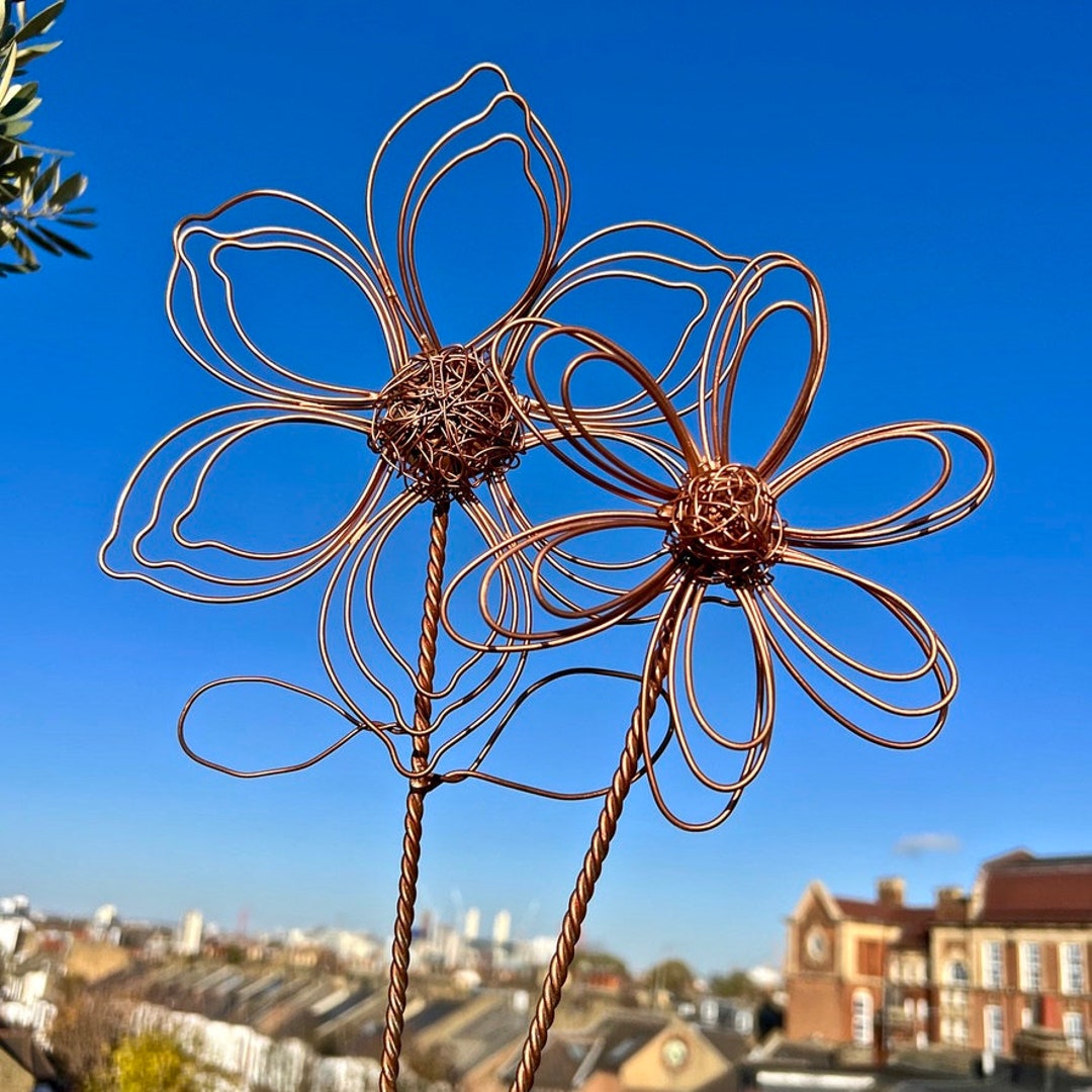 Dahlia and Cosmos Wire Flower Garden Stakes - Etsy