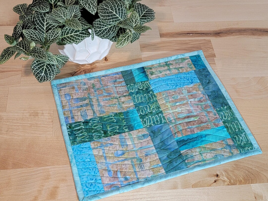 Batik Snack Mat, Quilted Mug Rug, Mini Art Quilt, One of a Kind Gift ...