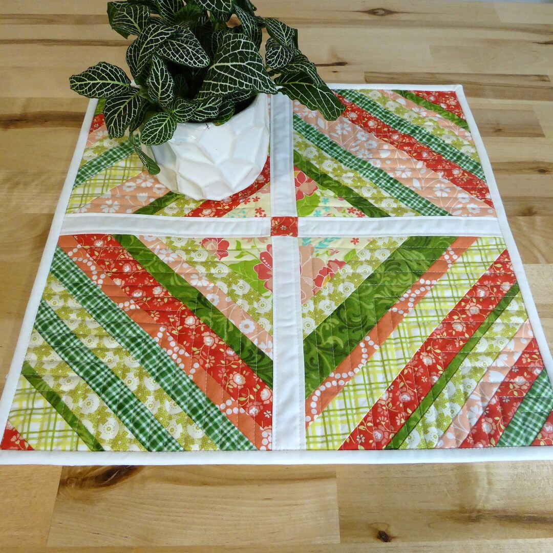 Quilted Table Topper, Spring Table Decor, Square Table Mat for Plant or ...