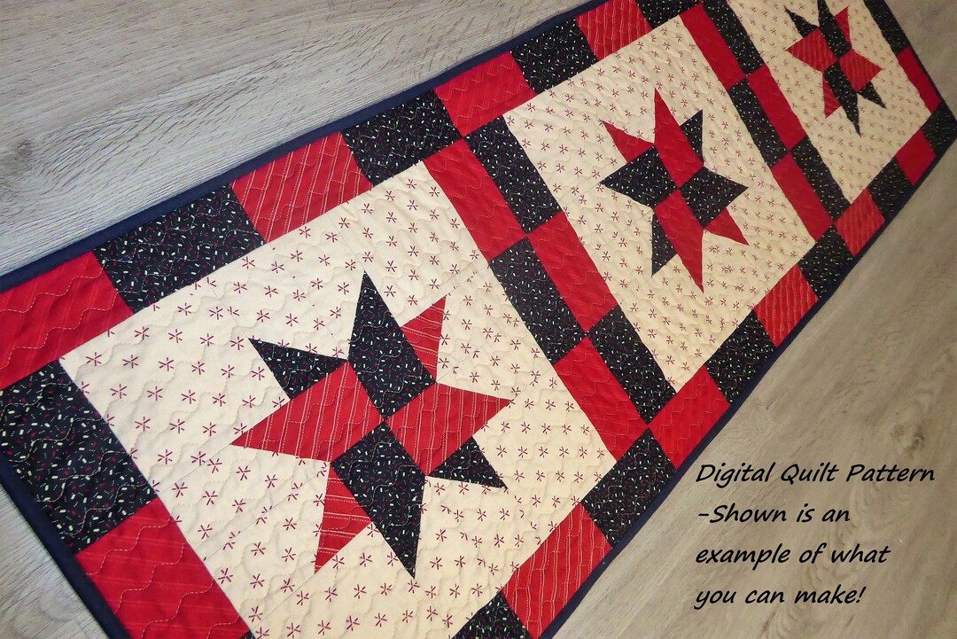 Patriotic Star Table Runner Quilt Pattern, Scraps or Strips (digital ...