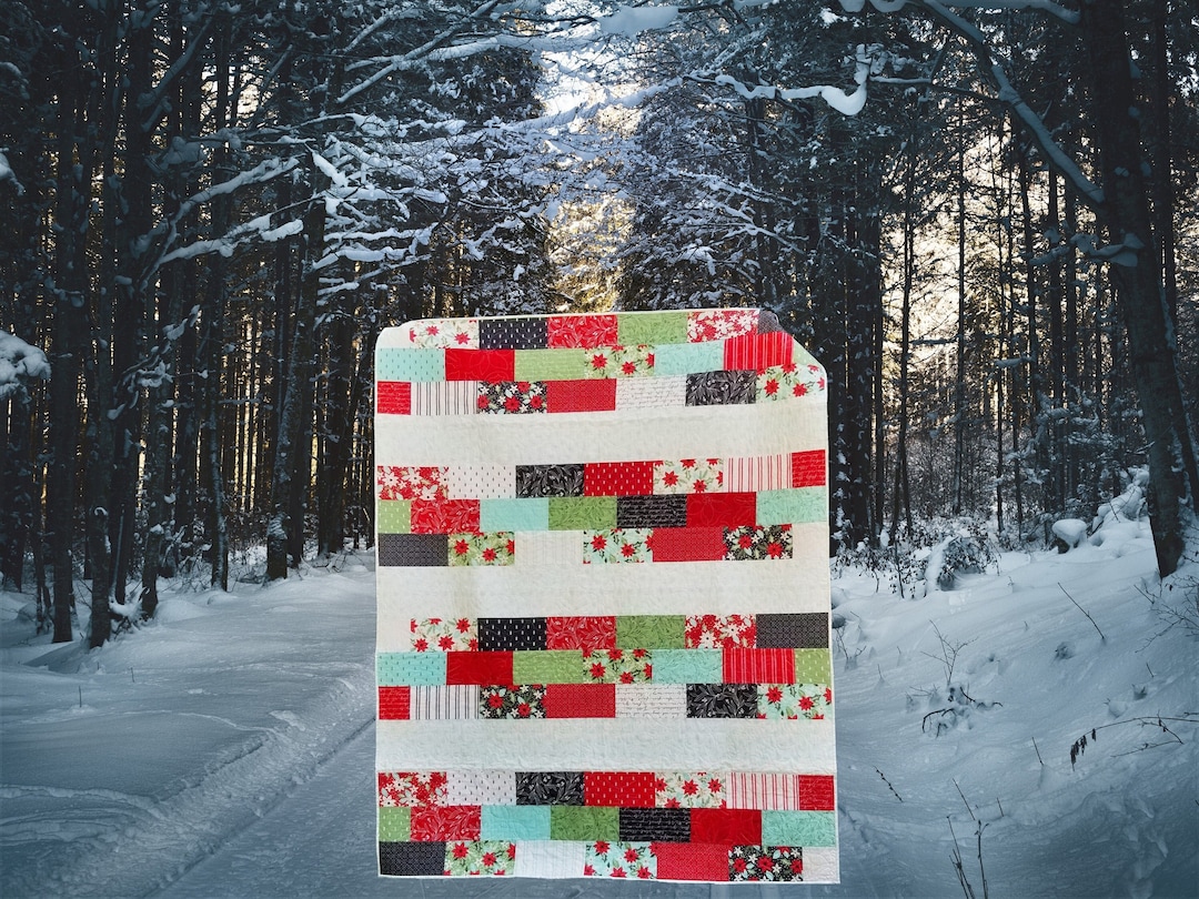 Christmas Quilt, Throw Quilt Large Size, Gift for Family, Red Aqua ...