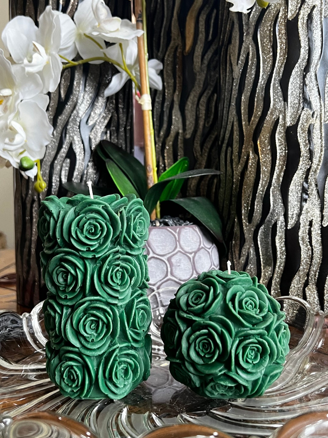 HANDMADE Pair of Big Carved Rose Candles - Etsy